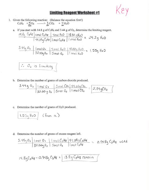 Limiting Reagent Worksheet With Handwritten Solution Exercises