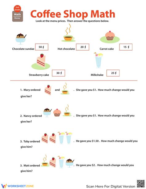 Making Change Coffee Shop Math Worksheet Worksheets Library