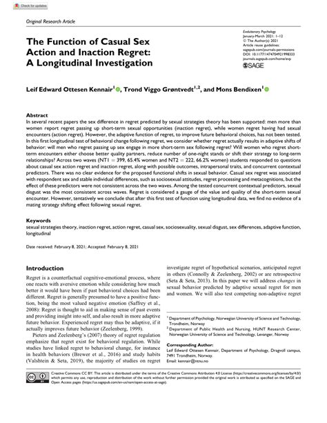pdf the function of casual sex action and inaction regret a longitudinal investigation