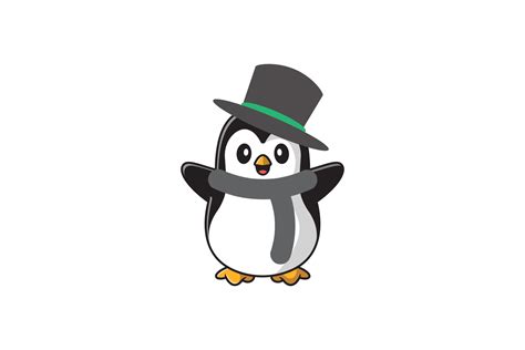 Christmas Character Penguin In A Grey Top Hat Vector Asset Graphic By