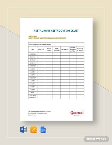 Restaurant Restroom Checklist Template In Ms Word Pages The Best Porn