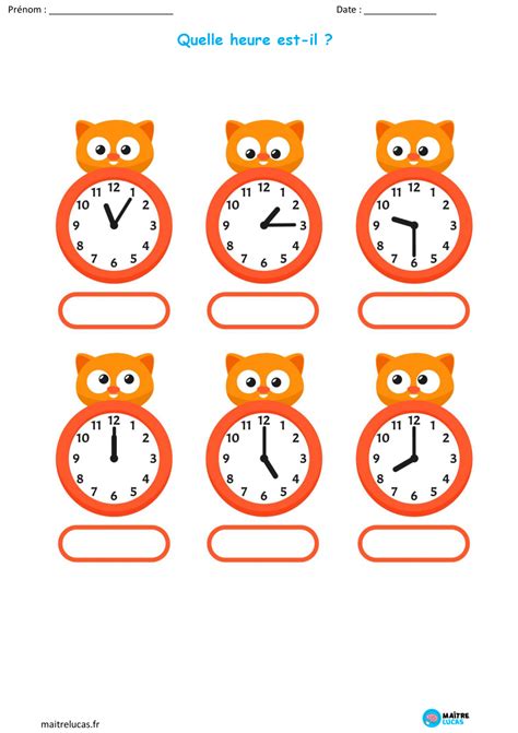 Fiches Exercices Lire l heure en 13 exercices pour CP CE1 CE2 Maître