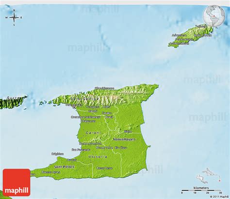 Physical 3D Map Of Trinidad And Tobago Satellite Outside Shaded