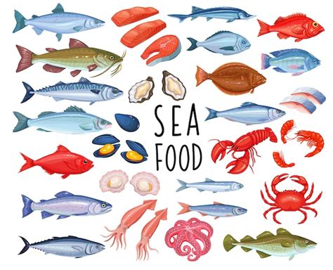 Premium Vector Seafood And Fish Icons Lobster Squid Octopus