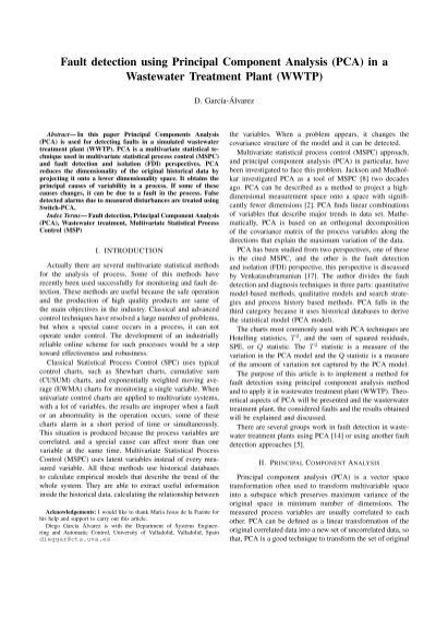 fault detection using principal component analysis pca in a