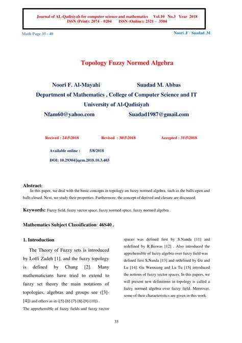 pdf topology fuzzy normed algebra
