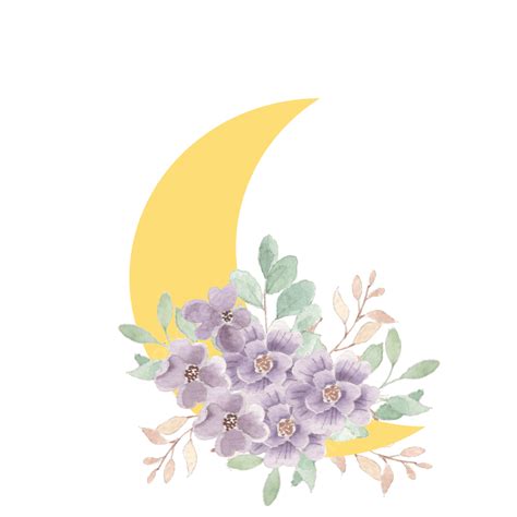 Crescent Moon PNG Picture Moon Crescent With Watercolor Flower Moon