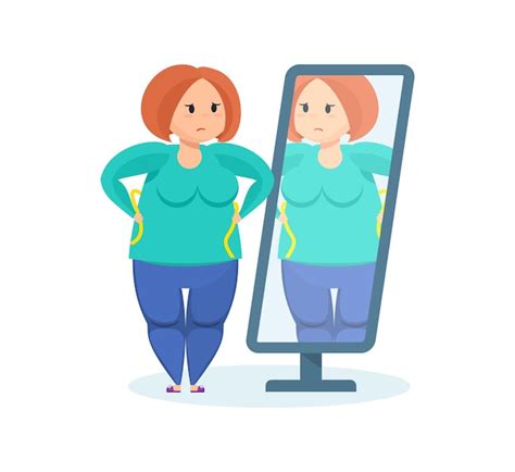 Premium Vector Full Girl Looks In The Mirror Wanting To Lose Weight