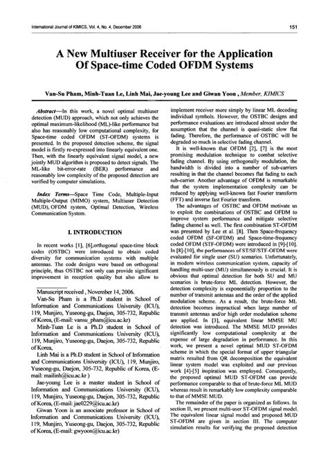 pdf a new multiuser receiver for the application of space time coded ofdm systems