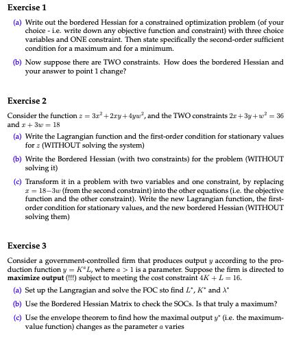 solved exercise 1 a write out the bordered hessian for a