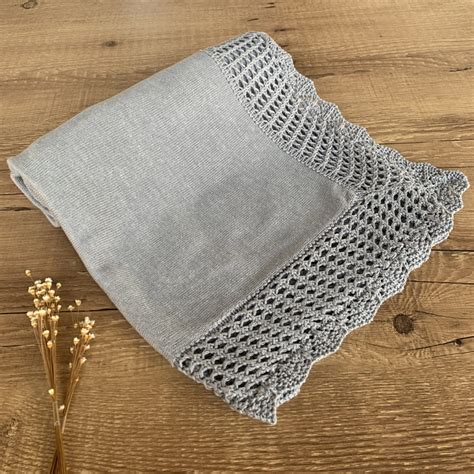 Manta para Bebe Barra Crochê Cinza Safine Baby Safine Baby