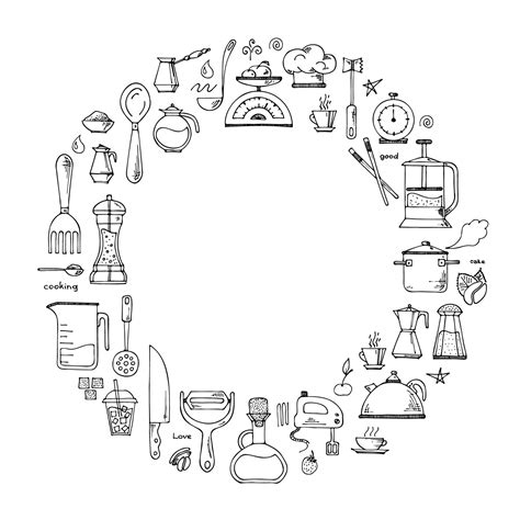 Vector Background Of Kitchen Tools Hand Drawn Doodle Cooking