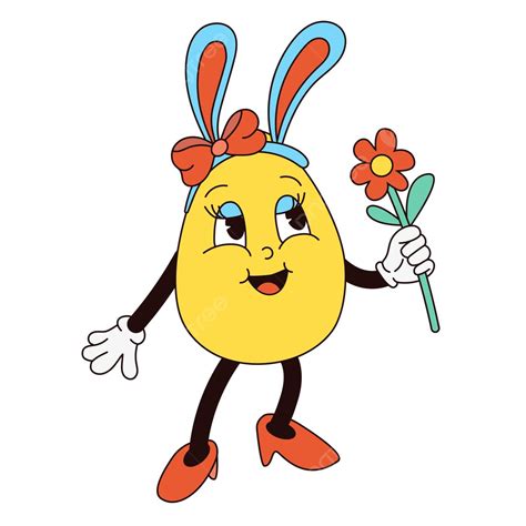 Retro Easter Egg Mascot In Groovy Cartoon Style Vector Easter Clipart