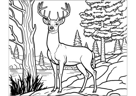 Coloriage d un cerf dans la forêt Coloriage Cerfs pour enfants