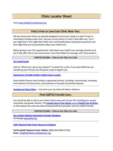 Fillable Online Publichealth Lacounty Clinic Locator Sheet