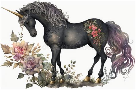 Cute Black Unicorn Watercolor Clipart Ultra High Realistic Ultra High