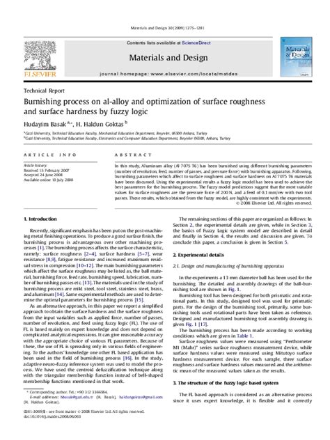 pdf burnishing process on al alloy and optimization of surface roughness and surface hardness