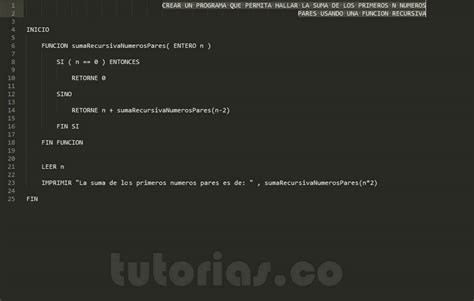 Recursividad Pseudocodigo Suma Recursiva De Numeros Pares Tutorias Co