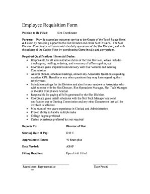 Fillable Online Employee Requisition Form Position To Be Filled Slot