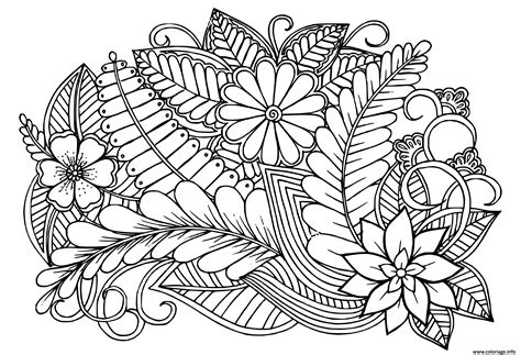 Coloriage Doodle Motif Floral En Noir Et Blanc Adulte JeColorie
