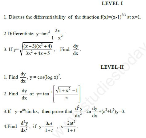 cbse class 12 mathematics continuity and differentiability assignment set f