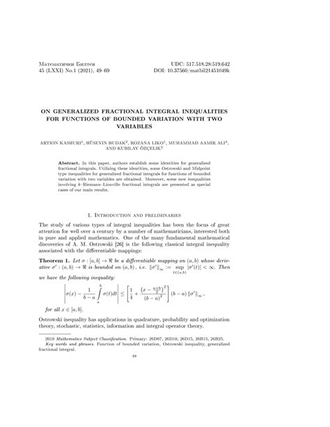 pdf on generalized fractional integral inequalities for functions of bounded variation with