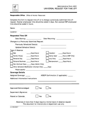 Fillable Online Universal Request For Time Off Fax Email Print PdfFiller