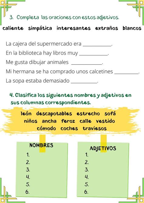 Actividad de El adjetivo para 2º de Primaria Adjetivos Practicas del