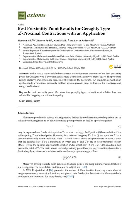 pdf best proximity point results for geraghty type Ƶ proximal contractions with an application