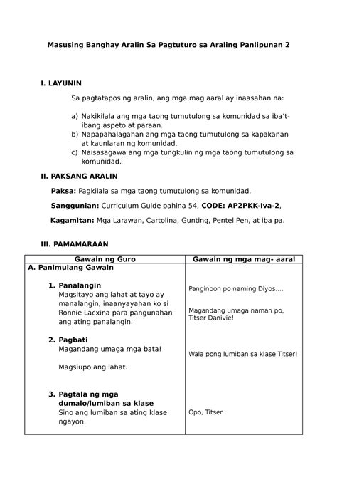 Masusing Banghay Aralin Sa Pagtuturo Sa Araling Panlipunan Danivie