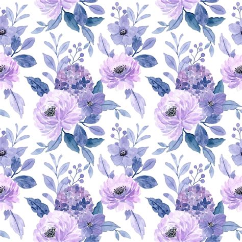 Padrão sem emenda em aquarela floral roxo Vetor Premium