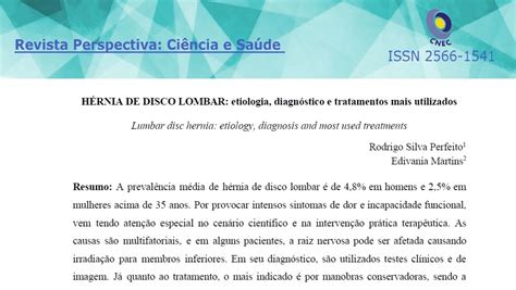 Fisart Artigo H Rnia De Disco Lombar Etiologia Diagn Stico E