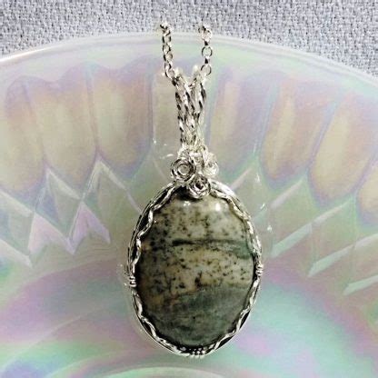 Green Jasper Cabochon Sterling Silver Wire Wrapped Pendant 11864