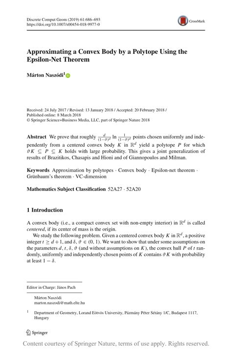 approximating a convex body by a polytope using the epsilon net theorem request pdf