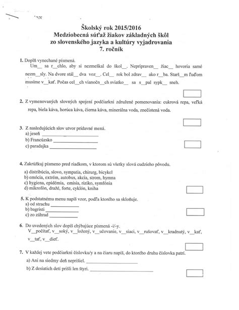 Testy a riešenia zo slovenského jazyka školský rok 2015 2016
