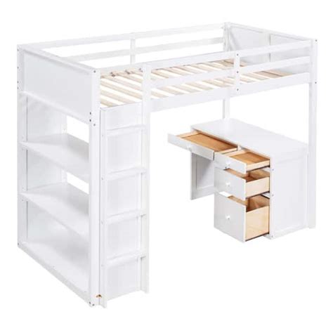 Harper Bright Designs White Twin Size Wood Loft Bed With Ladder