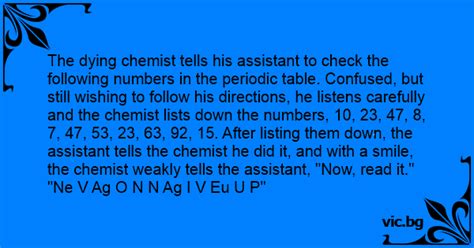 The Dying Chemist Tells His Assistant To Check The Following Numbers In