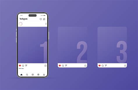 Instagram Carousel Or Slide Pages Interface Vector Mockup With Three