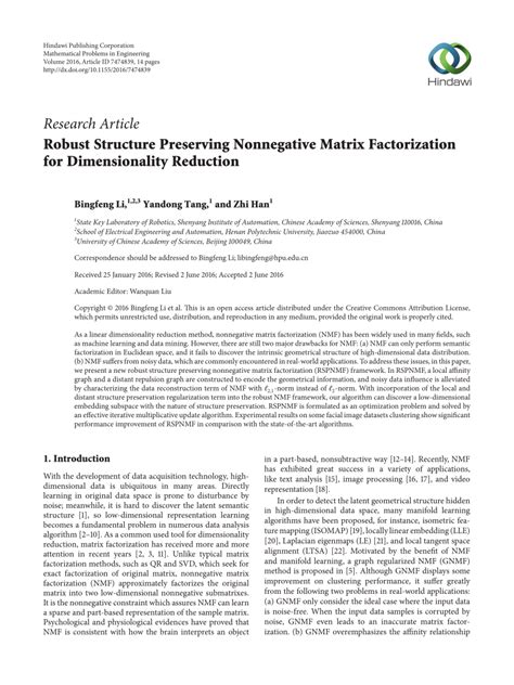 pdf robust structure preserving nonnegative matrix factorization for dimensionality reduction