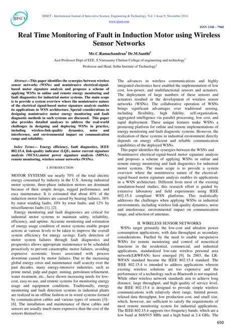pdf real time monitoring of fault in induction motor using wireless sensor networks