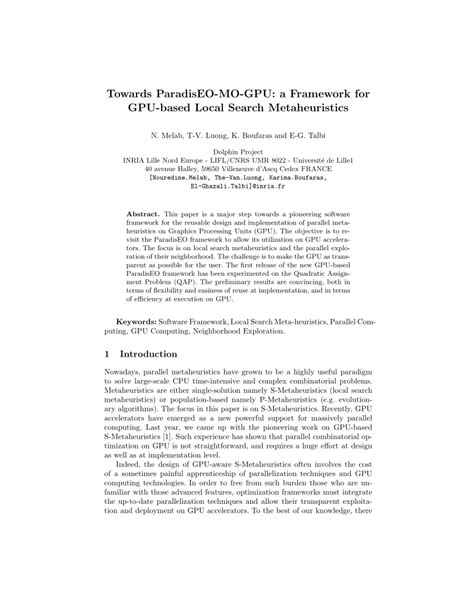 pdf paradiseo mo gpu a framework for parallel gpu based local search metaheuristics