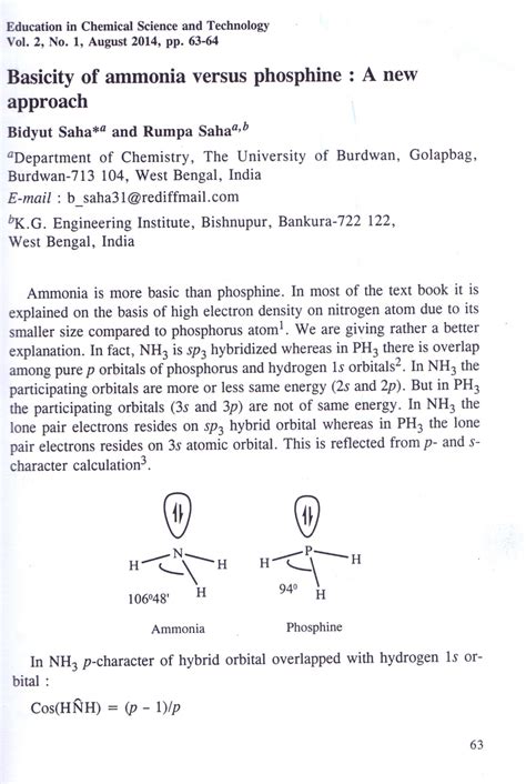 pdf basicity of ammonia versus phosphine a new approach