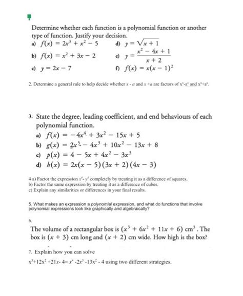 solved determine whether each function is a polynomial