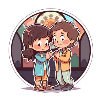 اثنين من الرسوم المتحركة الناس يقفون في نافذة زجاج ملون المتجه تصميم