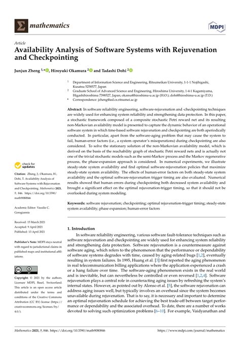 pdf availability analysis of software systems with rejuvenation and checkpointing