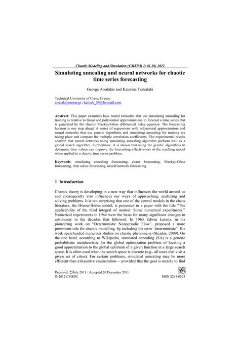 pdf simulating annealing and neural networks for chaotic time series forecasting