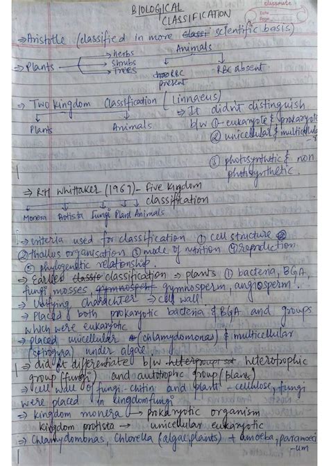 SOLUTION Biological Classification Short Notes Class 11th Std Studypool