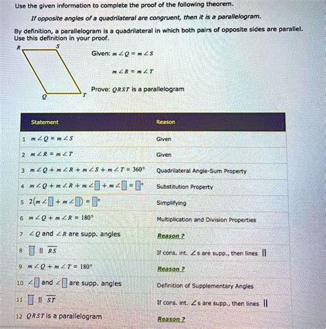 solved use the given information to complete the proof of the following theorem if opposite