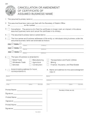 Idaho Cancellation Or Amendment Of Certificate Of Assumed Business Name