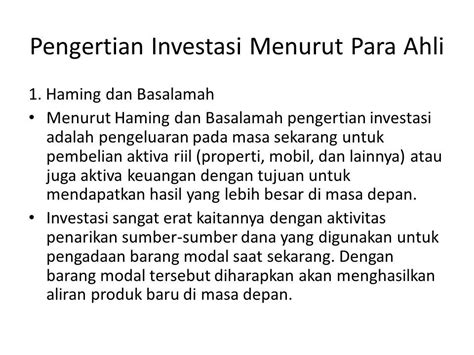 PENGERTIAN INVESTASI TUJUAN MANFAAT DAN JENIS JENIS INVESTASI Ppt